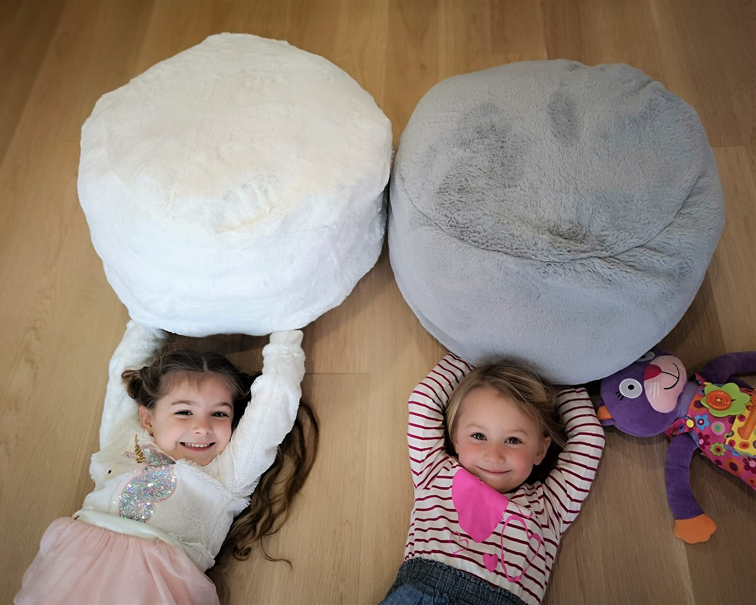 MiniOwls Plush Toy Storage Bean Bag (Unfilled) β Light Bunny Gray Faux Furry Ottoman β Sensory Soft Teddy Bear Organizer with a Zipper. Pouf 20x20x15 inch. (Light Grey, Medium)