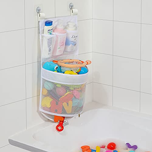 Baby Bath Toy Organizer, quick drying, and mould proof, Multiple-Suspension Bath Toy Holder, Large Capacity Multi Use Bathtub Toy Storage Bag(1 Large, White)