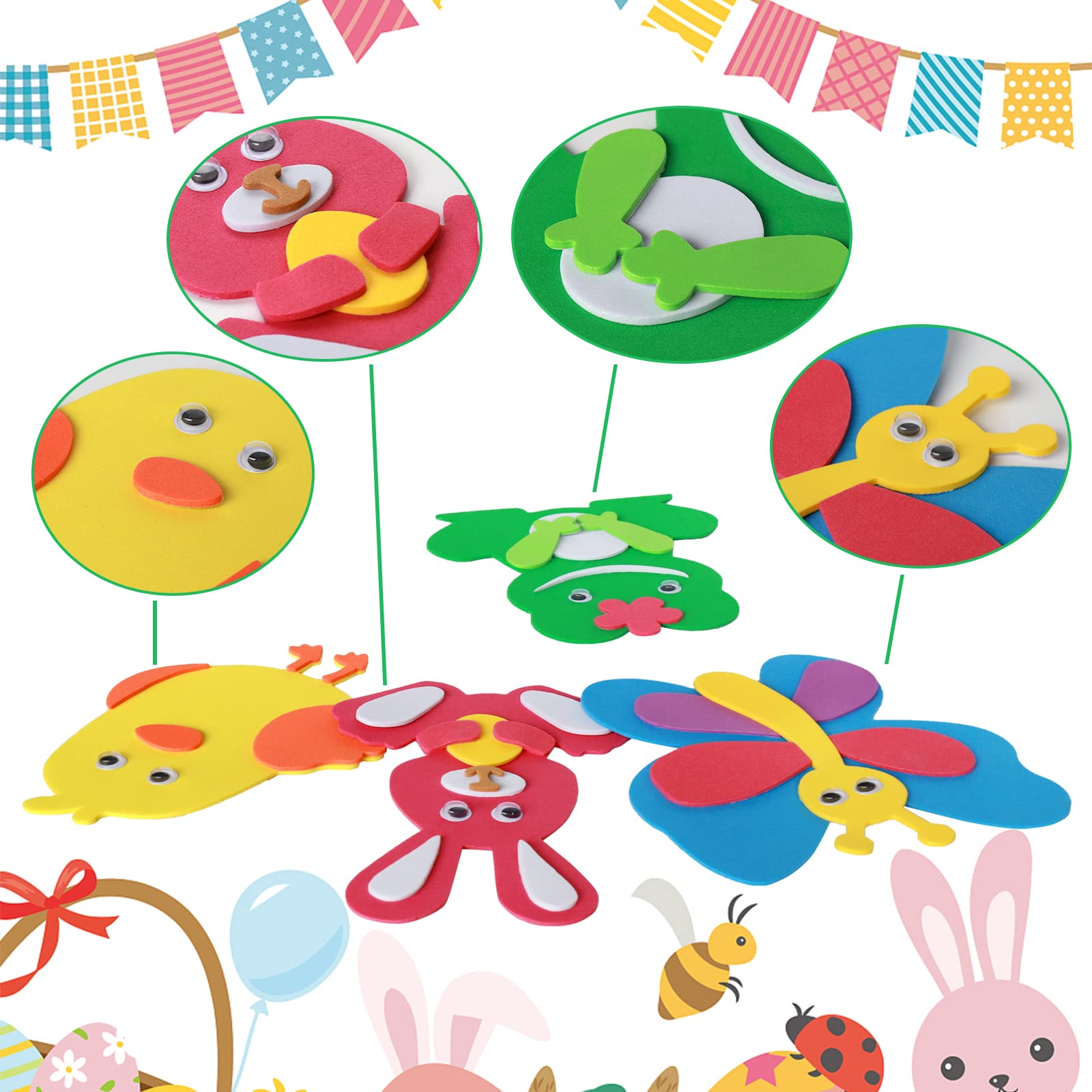 26 Sets Foam Easter Egg Magnet Craft Kit, 13 Styles DIY Animal and Egg Magnet Set Foam Easter Egg Ornaments Easter Foam Stickers for Kids Party Favors Easter Spring Classroom Activity Art Project