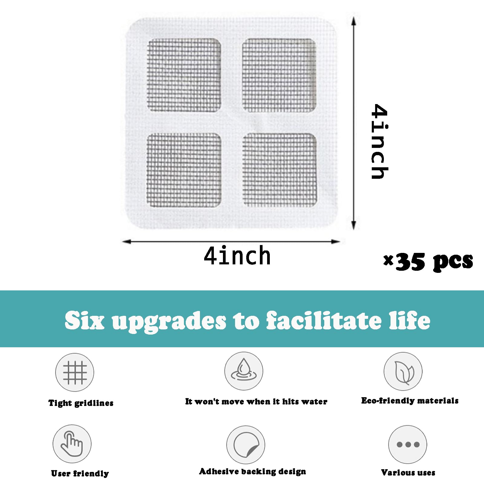 50pc-Pack Disposable Shower Drain Hair Catcher, Floor Drain Mesh Sticker Strainers, Shower Drain Cover for Bathtub, Bathroom and Kitchen Sink to Prevent Clogged Drains( 4-inch quadrate