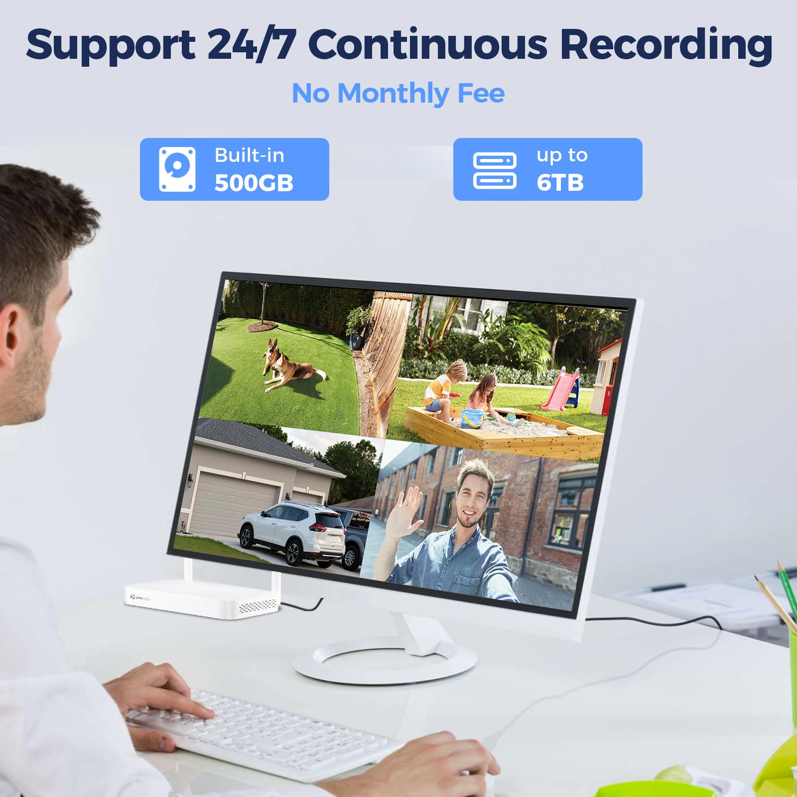 2K Wireless Security Camera System, Plug-in Outdoor PTZ WiFi Camera System, 4pcs Dual Lens Pan Tilt WiFi Camera with Auto Tracking, 10CH WiFi NVR with 500GB HDD for 24/7 Recording (Add-on Camera)