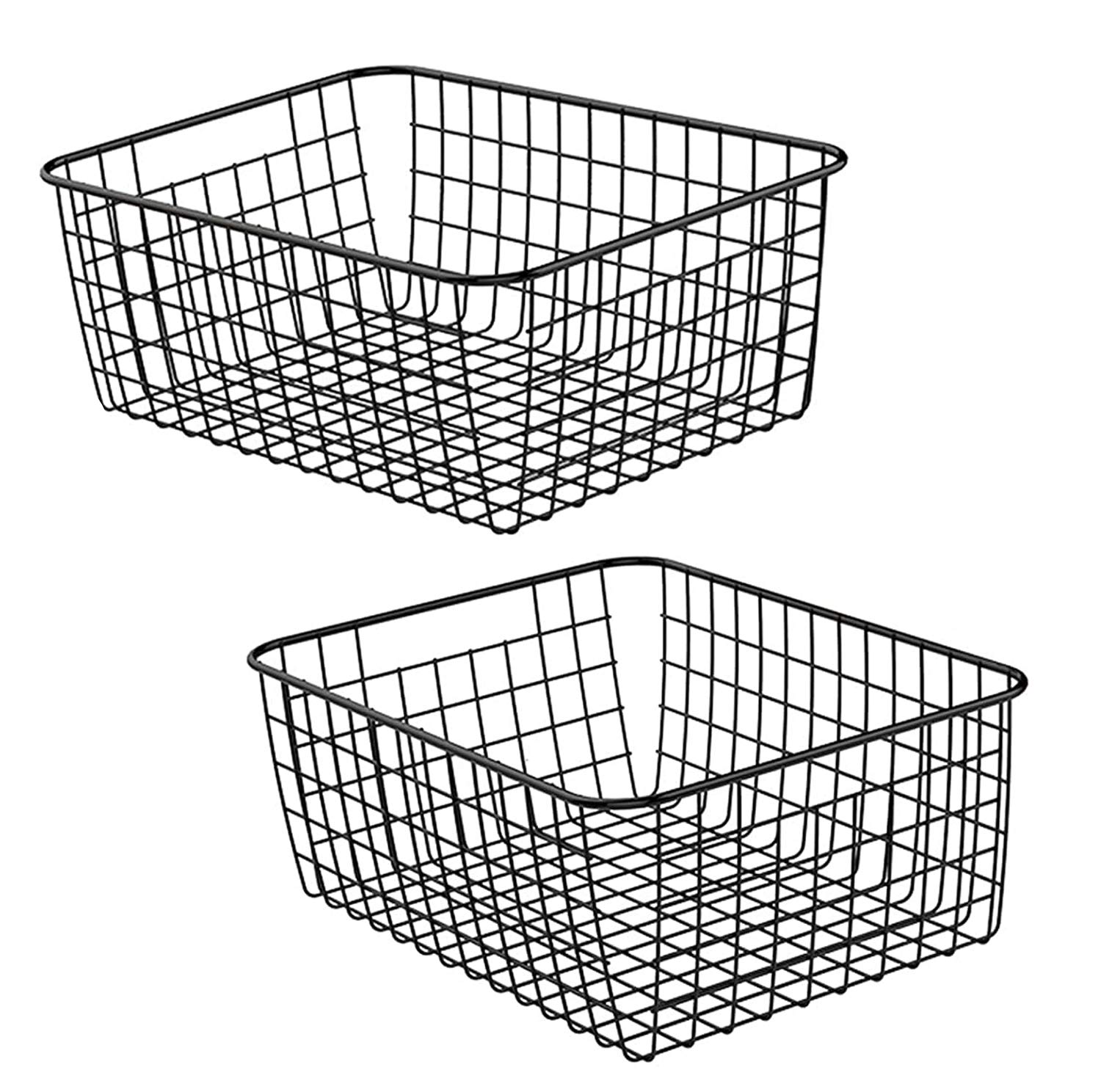 Aeggplant Kitchen Wire Baskets Farmhouse Decor Metal Food Storage Organizer,Household Refrigerator Bin with Built-in Handles for Cabinets,Pantry,Bathroom,Black