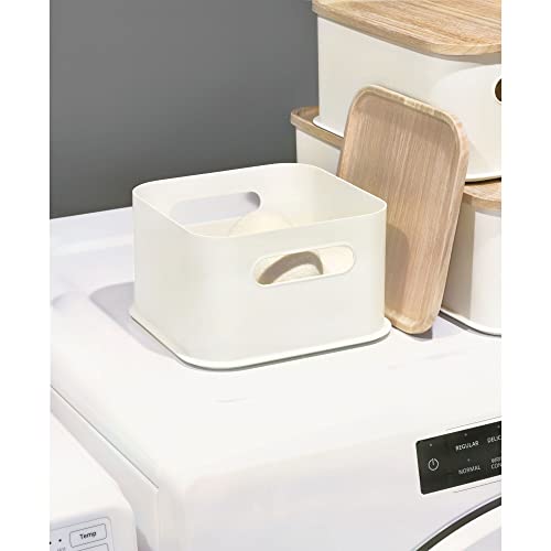 iDesign Recycled Plastic Storage Handles and Paulownia Wood Lid, Medium Bin