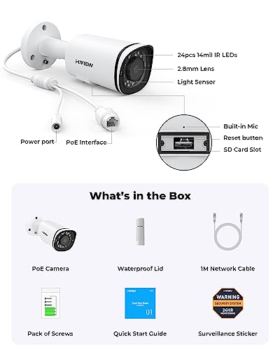 H.VIEW 5MP POE Security ip Camera cctv Surveillance network camera Outdoor indoor HD Mic video Audio sd card Weatherproof 2.8mm IR Night Vision rtsp rtmp nas (Hikvision Compatible)