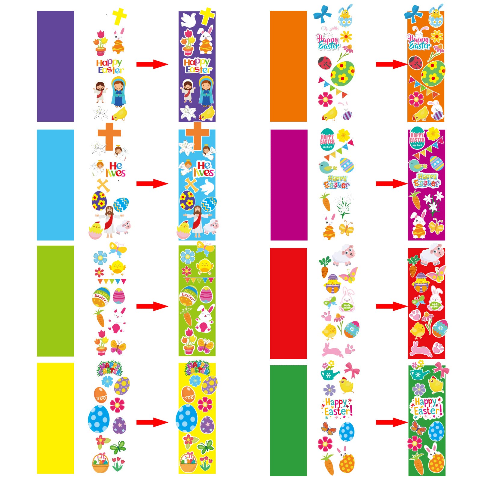 48Pcs Easter Paper Craft Kids DIY Bookmarks Art Craft Kit with Easter Egg Bunny Jesus Cross Stickers, Easter Home School Classroom Game Activities Party Decoration Gift Favor
