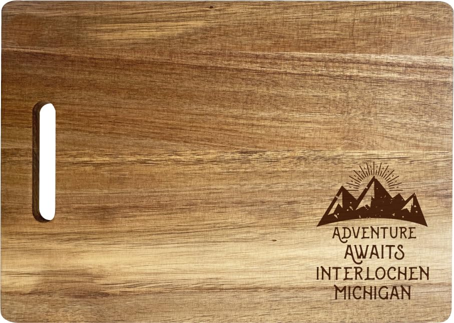 Interlochen Michigan Camping Souvenir Engraved Wooden Cutting Board 14" x 10" Acacia Wood Adventure Awaits Design