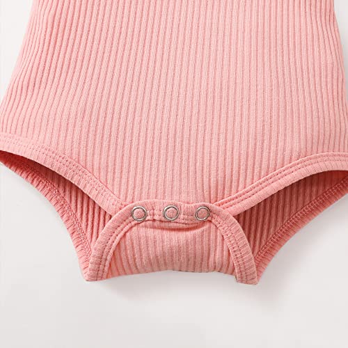 Mioglrie Newborn Baby Girl Clothes 3-6 Months Infant Girls Pink Romper Pants Headband 3PC Clothes Outfits Set