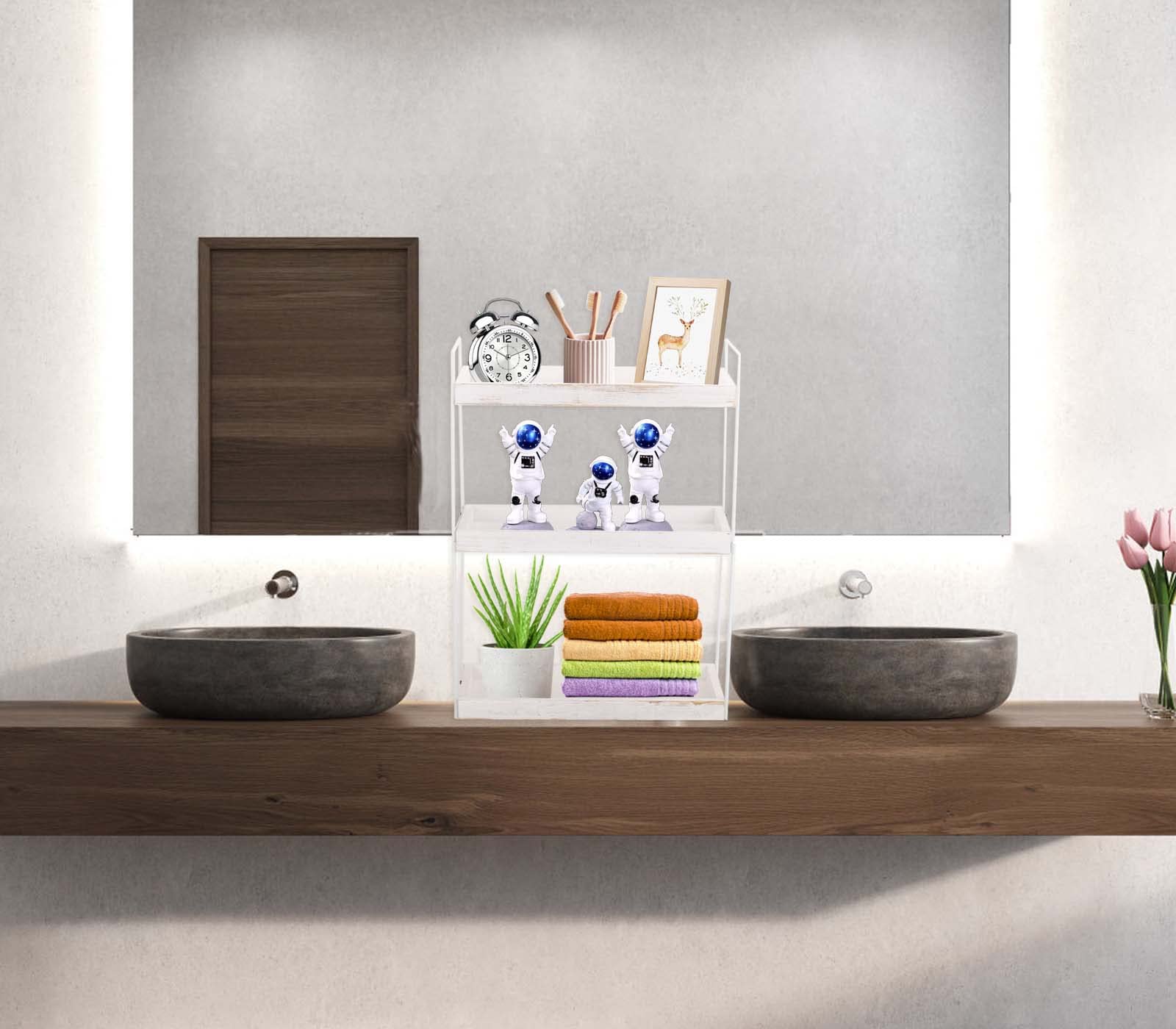 AfooBezos 3-Tier Countertop Organizer for Counter Stylish Wood Vanity Shelf Storage Skincare Tray Organizers Shelf for Bathroom Storage Organization