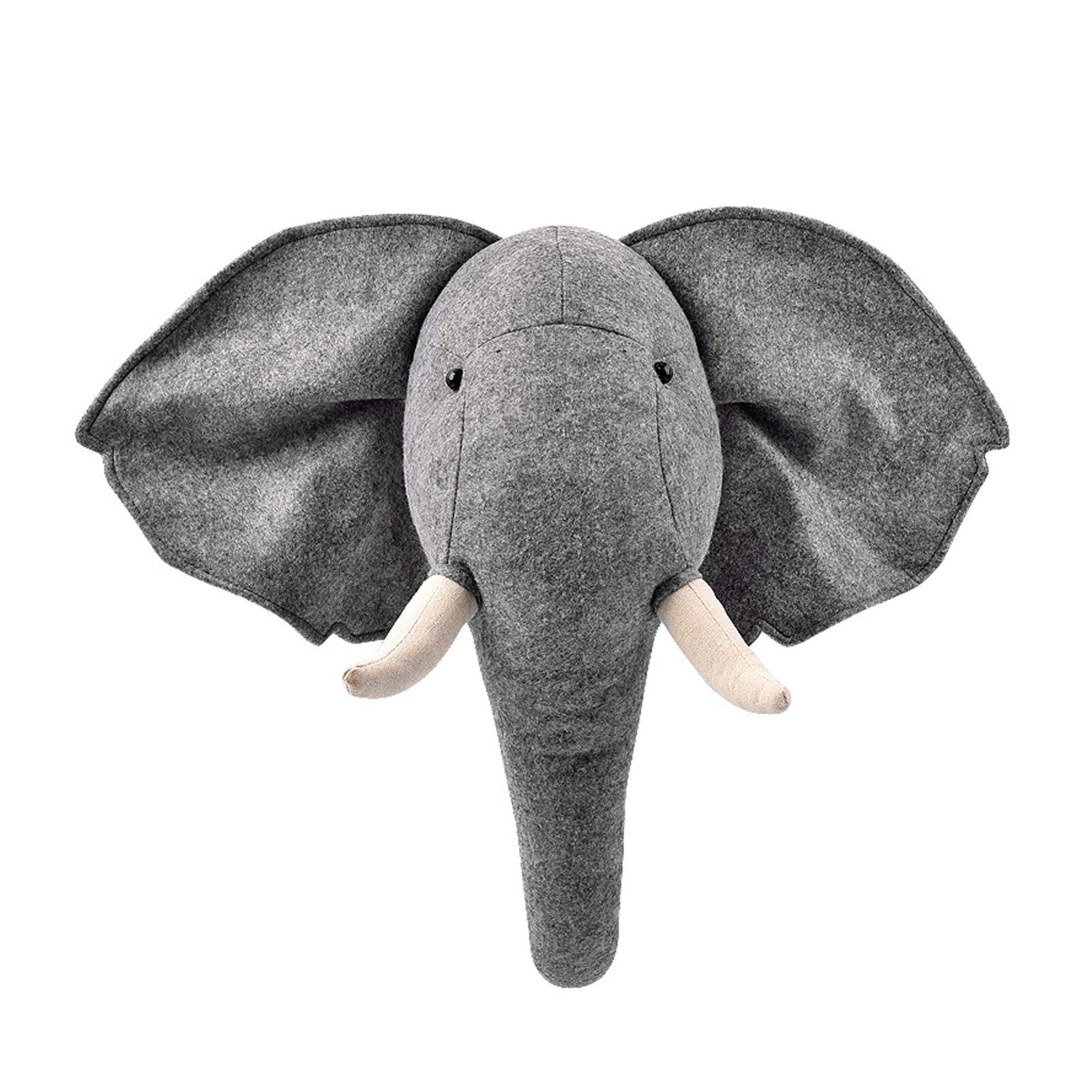 Pipuxi CYOIDAI Window-Pick Elephant Stuffed Animal Head Wallmounted Plush Toy Elephant Plush Head Hanging Wall Decor Safe Soft for Children Nursery Or Bedroom Decoration Outgoing