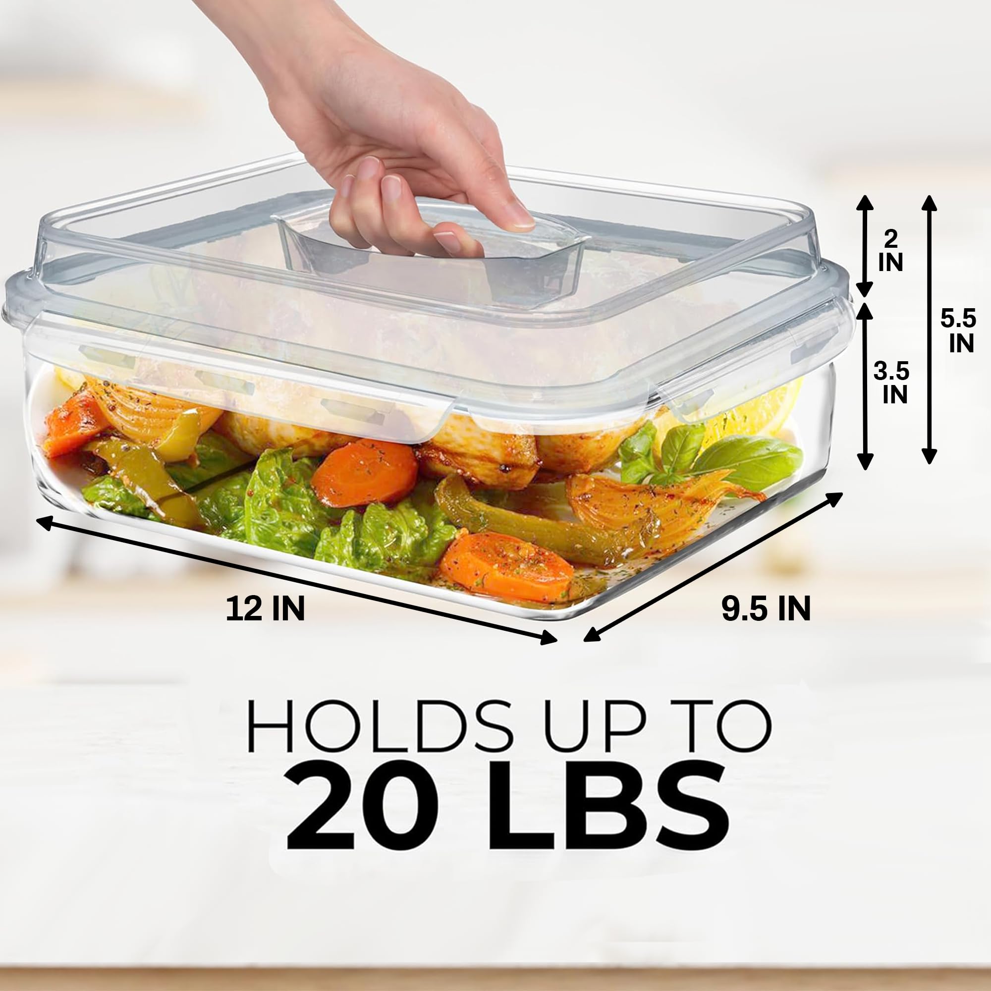 4800 ML / 163 oz / 21 Cup LARGE Glass Food Storage Container with Airtight Locking Lid. Ideal Storing food, Vegetables, Fruits. Baking Casserole, Lasagna, Roasting Turkey, Chicken BPA Free Oven Safe