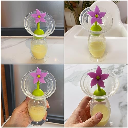 haakaa Manual Breast Pump with Suction Base and Flower Stopper Set for Breastfeeding (4oz/100ml)(Purple)