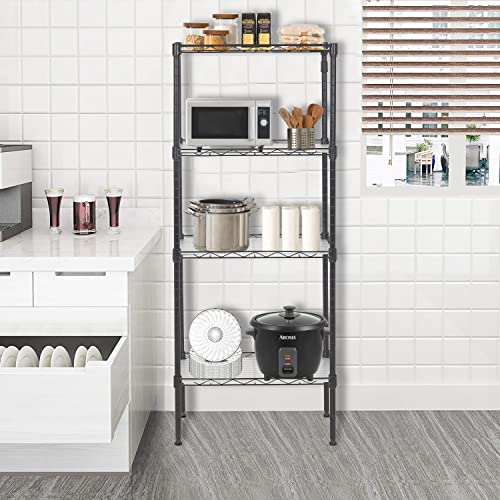 FDW 18L x 12W x 44H Wire Shelves Metal Shelf with 4 PP Sheets Storage Shelves 4 Tier Layer Storage Shelves for Laundry Bathroom Kitchen Garage,Black