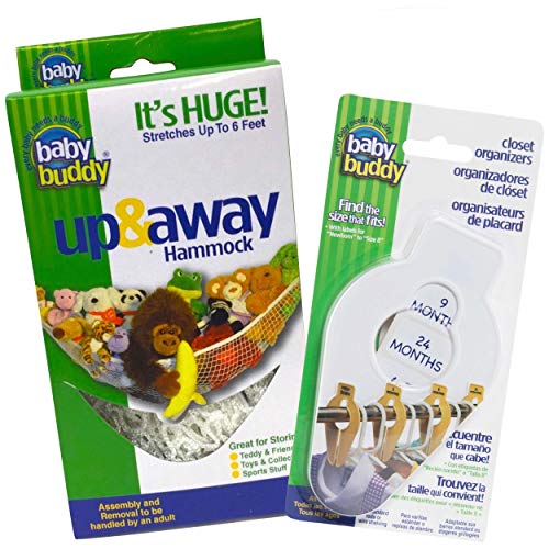 Baby Buddy Bundle- One Up & Away Hammock & Closet Organizers 5ct, Kids Stuffed Animal Hammock, Baby Clothes Closet Dividers β Nursery Clothing Organization for Babies and Kids, Toy Storage, White