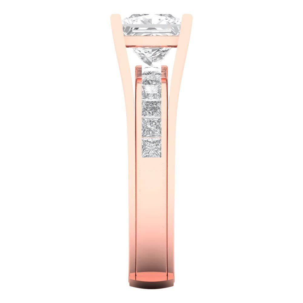 2.28 ct Princess Cut Clear Simulated Diamond 14k Rose Gold Solitaire W/Accents Wedding Engagement Bridal Ring Set Sz 3.5