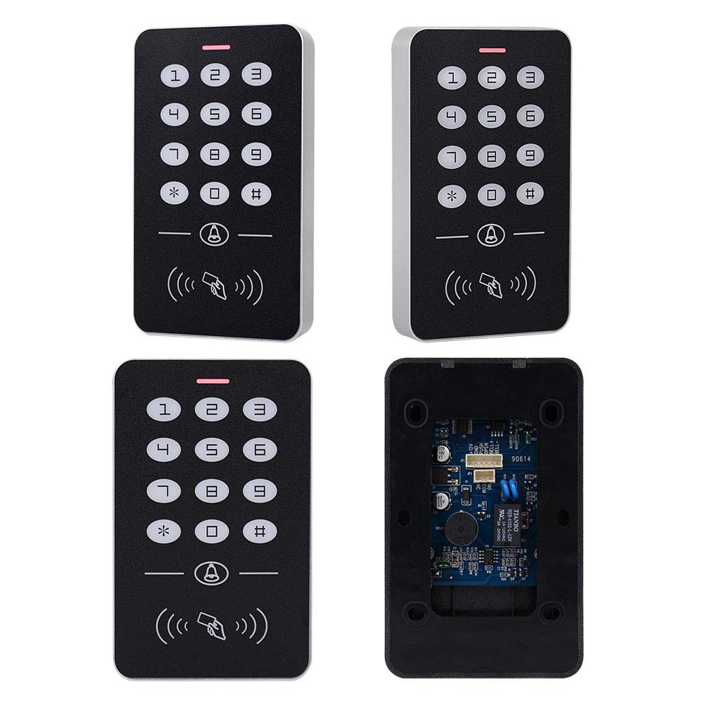 HFeng Access Control System Kit 125KHz RFID Keypad + DC12V 3A Power Supply Controller + Door Exit Button + 10pcs Keyfobs Card for Home Alarm Wooden/Metal/Glass Door