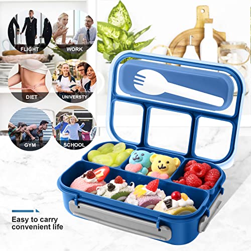 Amathley Adult Lunch Containers for Adults/Kids/Toddler,1300ML-4 Compartment Bento Box,Microwave & Dishwasher & Freezer Safe,BPA Fre (Blue)