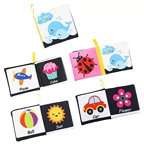 4 Crinkle Book Baby Toy High Contrast Black and White Newborn Book Soft Cloth Book Touch and Feel Sensory Fabric Book Soft Tip Book Early Education Learning Books Toy for 3 6 12 Months