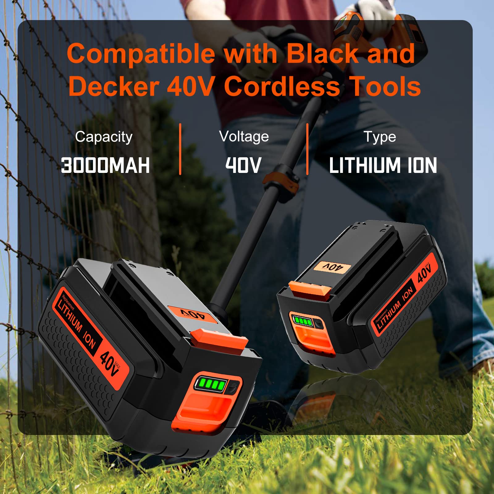 2Packs 40 Volt 3.0Ah LBX2040 Replacement Battery Compatible with Black and Decker 40V Battery Lithium LBXR36 LBXR2036 LST540 LCS1240 LBX1540 40V String Trimmer Hedge Sweeper Mower Tools (Red)