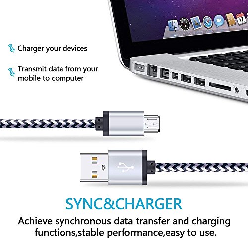 FiveBox Micro USB Charger Cable, 5-Pack 6ft Micro USB Cable Cord Braided Fast Charging Phone Charger for Samsung Galaxy J3 J7 S6 S7 Edge, Tablet, LG stylo 2/3 LG G3 G4 K30 K20 Plus, Old Kindle 7 8 10