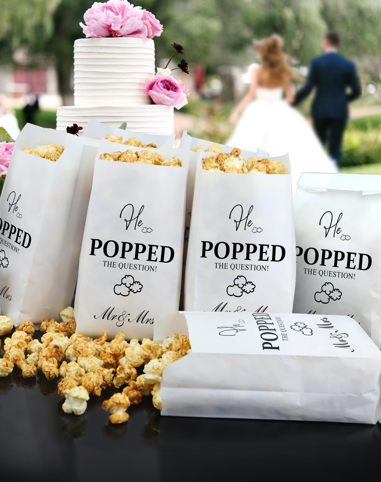 48Pcs He Popped the Question Popcorn Bags Engagement Bridal Shower Wedding Party Favors Popcorn Bags Wedding Bridal Shower Engaged Goody Snack Treat Bags Grease Resistant