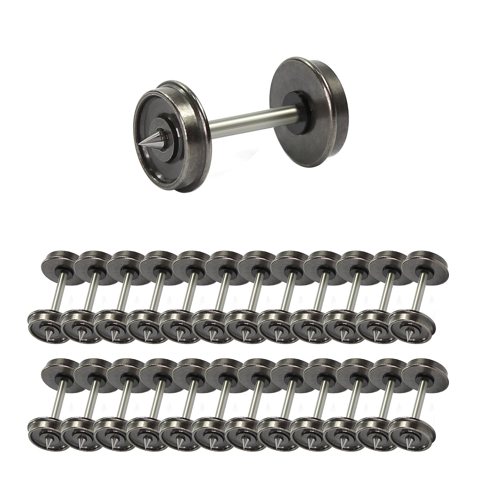 24pcs HO Scale 36" Metal Wheelsets 1:87 Metal DC Wheels Metal Axles C8721