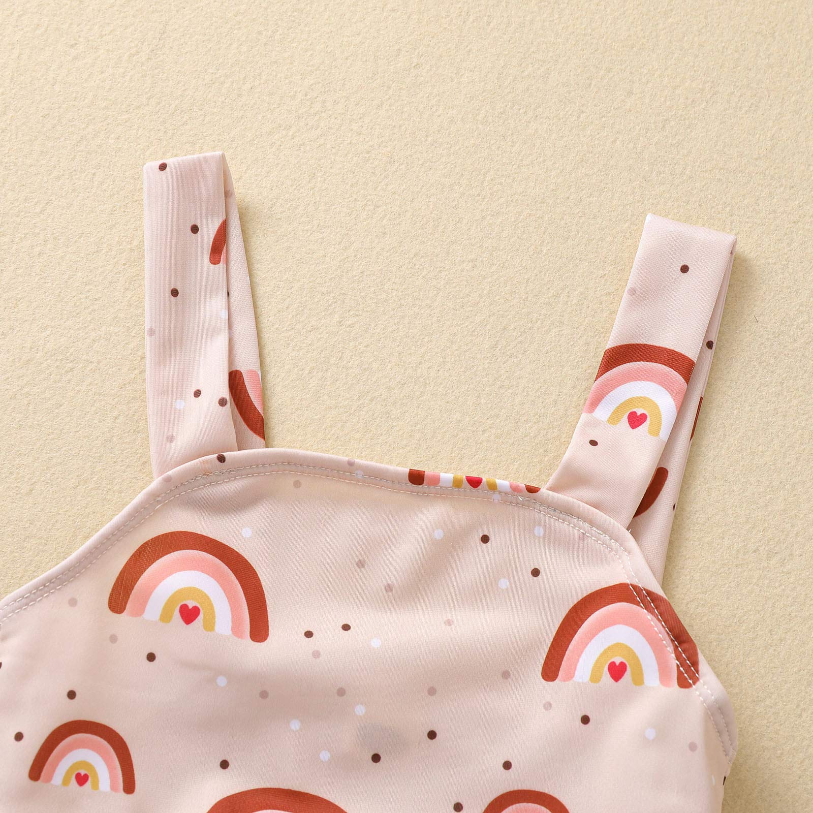 Newborn Baby Girls Rainbow Swimsuit Sleeveless Ruffle Swimwear One Piece Bikini Bathing Suit 0-3Y (Beige, 0-6M)