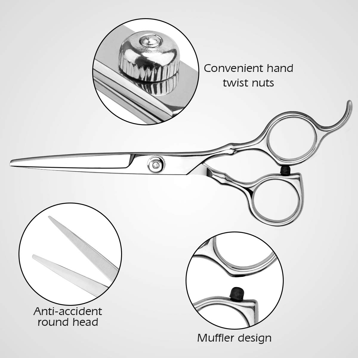 Hair Cutting Scissors Professional Home Haircutting Barber/Salon Thinning Shears Kit with Comb and Case for Men/Women (Silver)