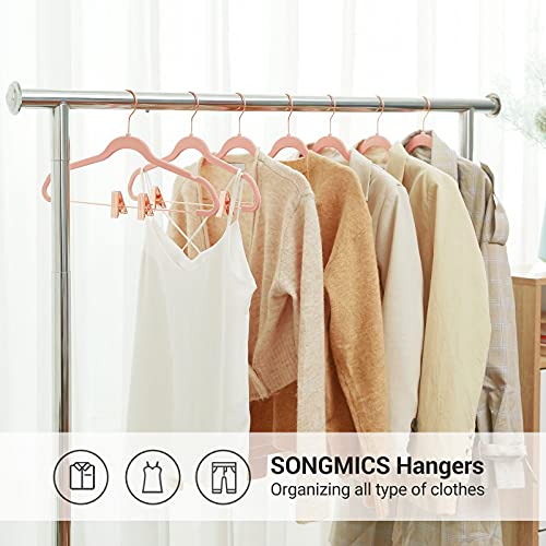 SONGMICS 50 Velvet Coat Hangers Bundle with 24 Pants Hangers, Rose Gold Hooks, Space-Saving Closet Organizers for Pants, Skirts, Dresses, Jackets, Light Pink UCRF21PK50 and UCRF14PK24