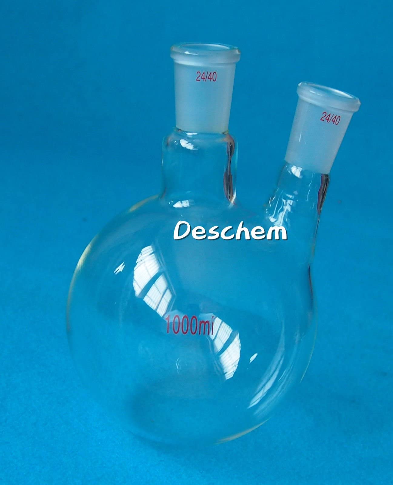 Deschem 1000ml,2-Neck,24/40,Round Bottom Flask,1L,Double Necks,Laboratory Boiling Bottle