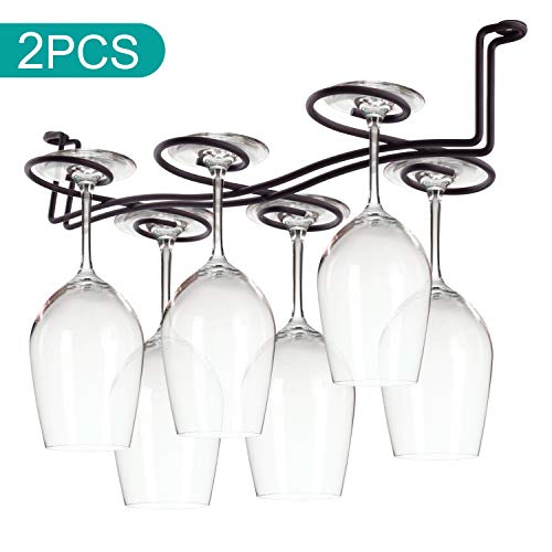 MOCOUM 2 Pack Wine Glass Rack Under Cabinet Stemware Rack, Wine Glass Hanger Rack Wire Wine Glass Holder Storage Hanger for Cabinet Kitchen Bar