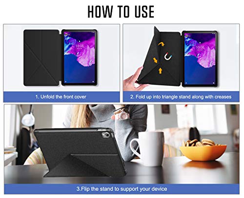 MoKo Case Compatible with Lenovo Tab P11 Plus Case 2021(TB-616F)/Tab P11 2020 11 inch (TB-J607F TB-J606X TB-J606F), Origami Standing Shell Cover Case with Multi Angle Magnetic TPU Back Cover, Black