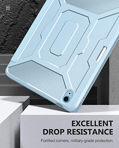 MoKo Case Fit iPad Air 5th/4th Generation 10.9 2022/2020, [Support Touch ID] [Built-in Screen Protector] Full-Body Shockproof Case Smart Shell Stand Cover with Auto Sleep/Wake & Pencil Holder,Sky Blue