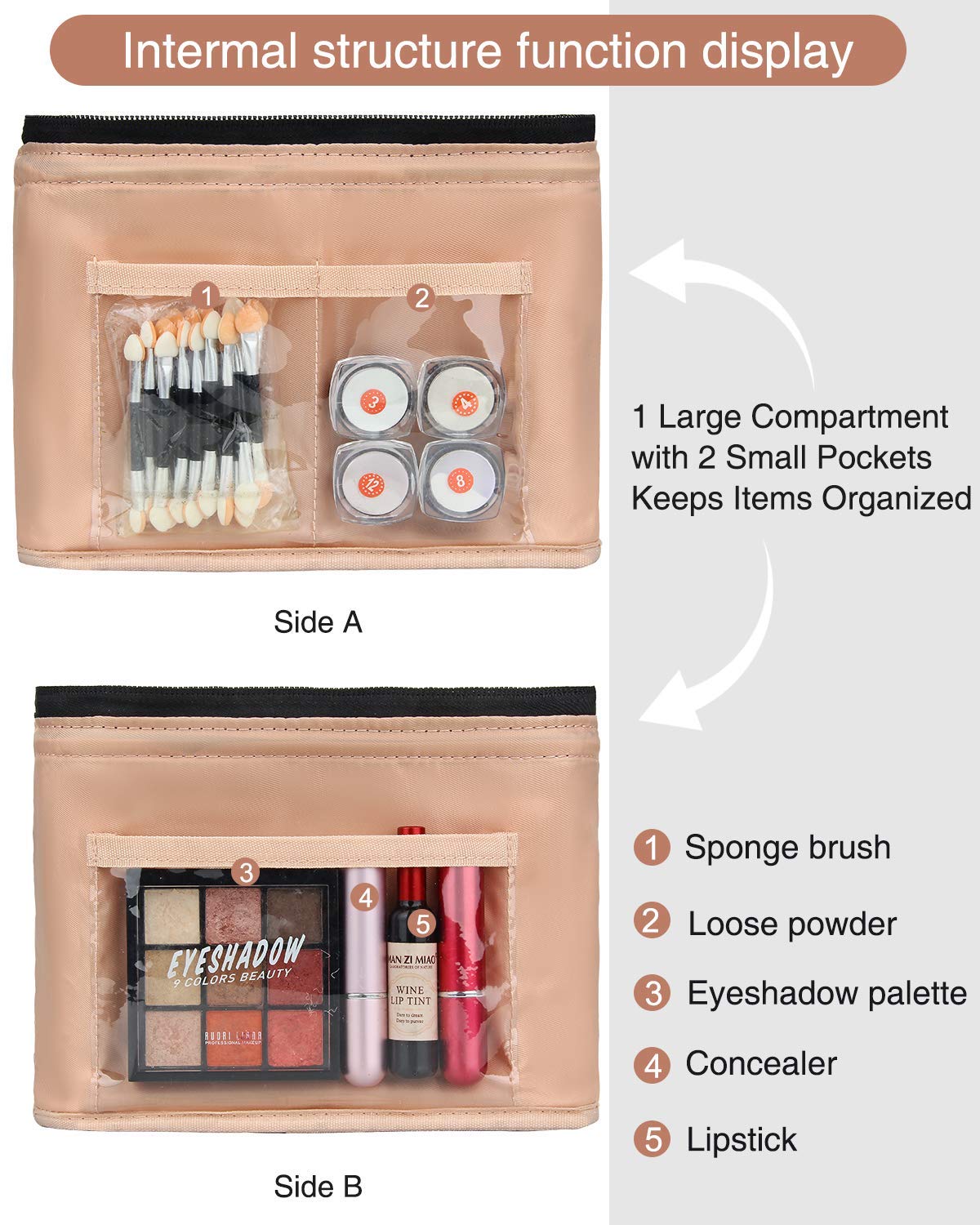 OCHEAL Travel Makeup Bag,Cosmetic Bags for Women,Large Capacity Portable Cosmetic bag Storage Organizer for Purse Everyday Use -Black