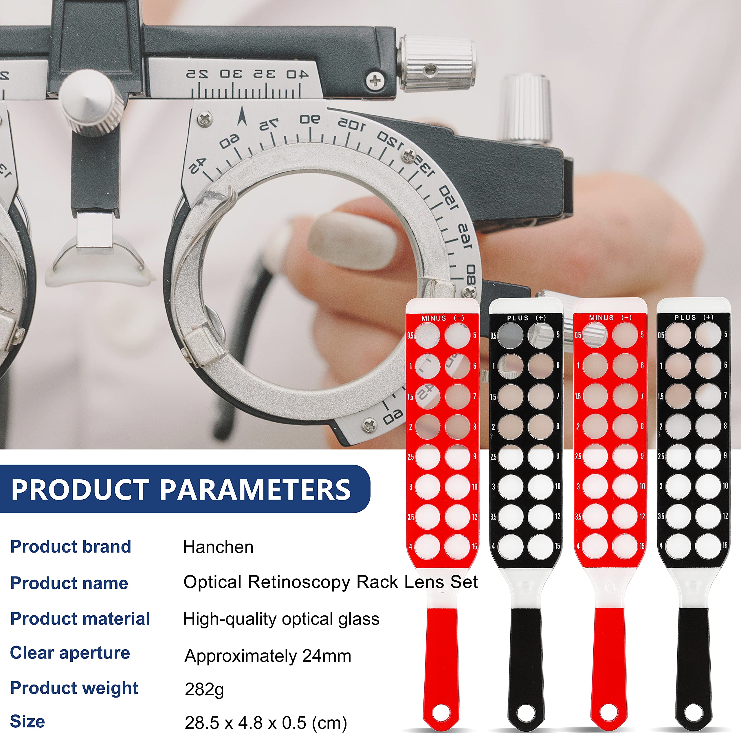 Hanchen Optical Retinoscopy Rack Lens Set 2 Sets for The Quick Examination of Diopter of Spectacles 2 Bars 32 Lenses with a Leather Pocket Sphere: +/- 0.5, 1, 1.5, 2, 2.5, 3, 3.5, 4-10, 12,15