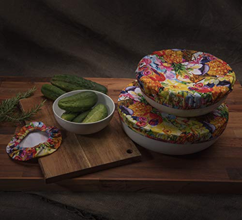 Reusable Bowl Cover – Elastic Bowl Covers Set of 3 Sizes – Stretch Bowl Covers – Reusable Food Covers – Cotton Fabric Bowl Covers with Food Safe Airtight Lining – Waterproof Eco Friendly Bowl Covers