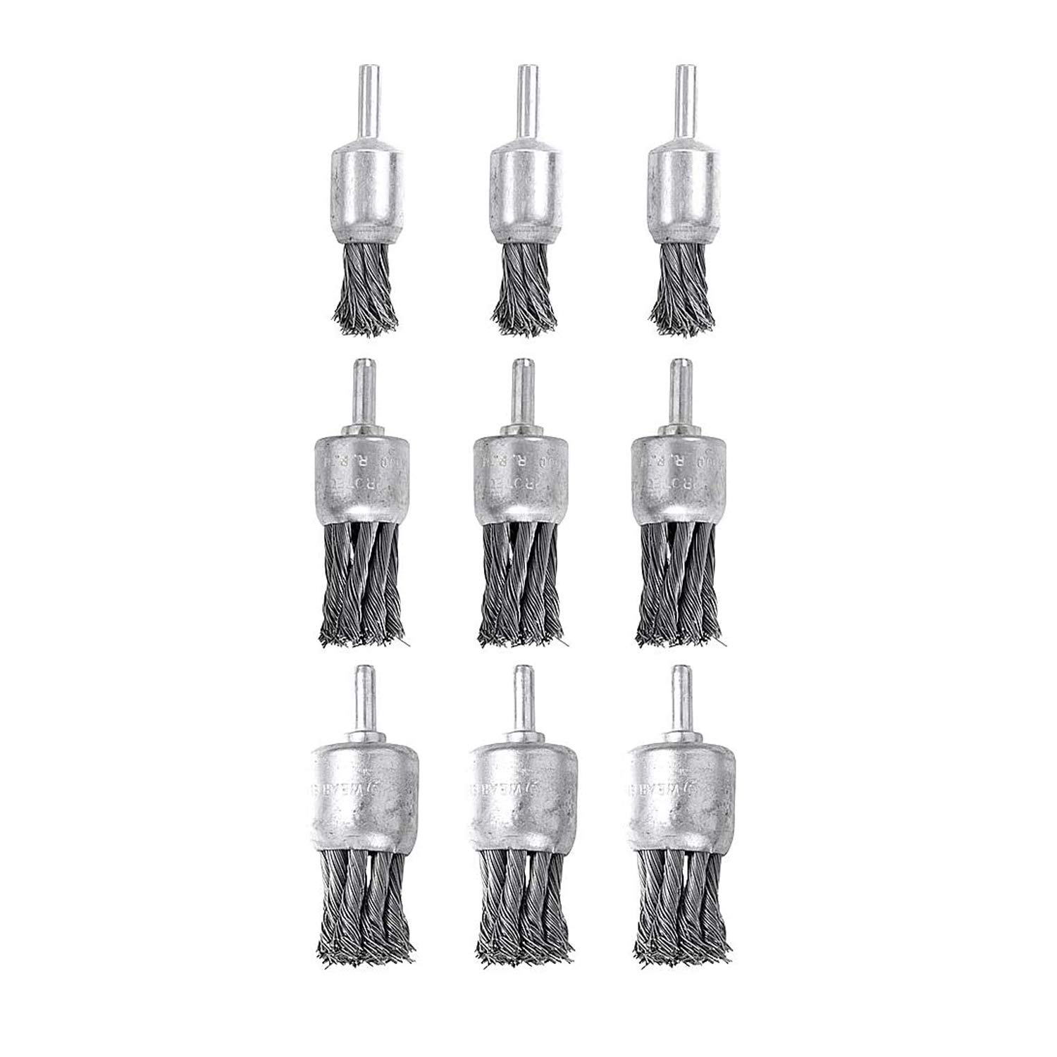 9 Pack Wire Wheels Brush for Drill, - Sizes 0.8" 1" 1.2", Mixiflor Knotted and Wire End Brush, for Derusting, Paint Removal, Deburring. Fast, Easy for Angle Grinder, Pneumatic - 2.75 Inch