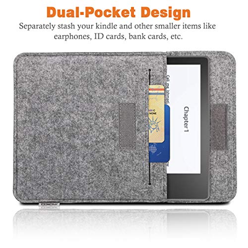 MoKo Sleeve Compatible with Kindle Oasis 2019/2017, Protective Felt Accessories Cover Case Pouch Bag with Dual Pockets Fits 7 Inch Kindle Oasis E-Reader, Light Gray