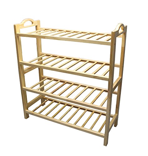 FixtureDisplays® Wood Shoe Rack Flower Plant Display Stand Reading Room Book Cart Storage Organizer 4-Shelf 15918