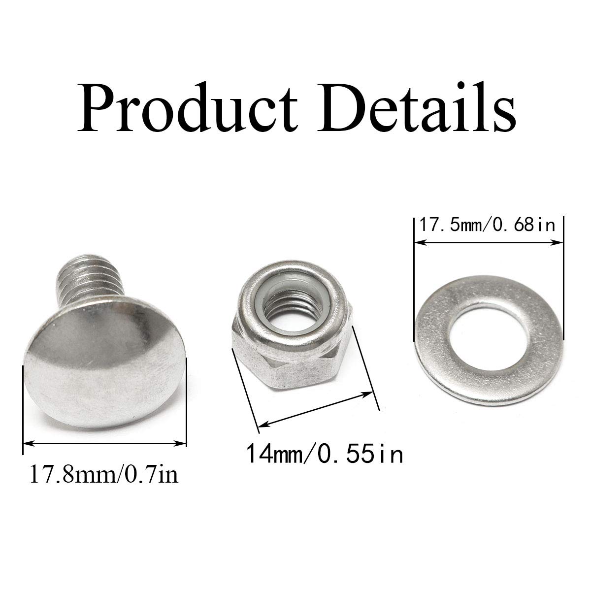 Pro Bamboo Kitchen 8 Sets Stainless Steel Carriage Bolt 5/16"-18 x 5/8 Carriage Bolts with 5/16 Nuts and Washers Self Locking Nonskid Nylon Lock Nut
