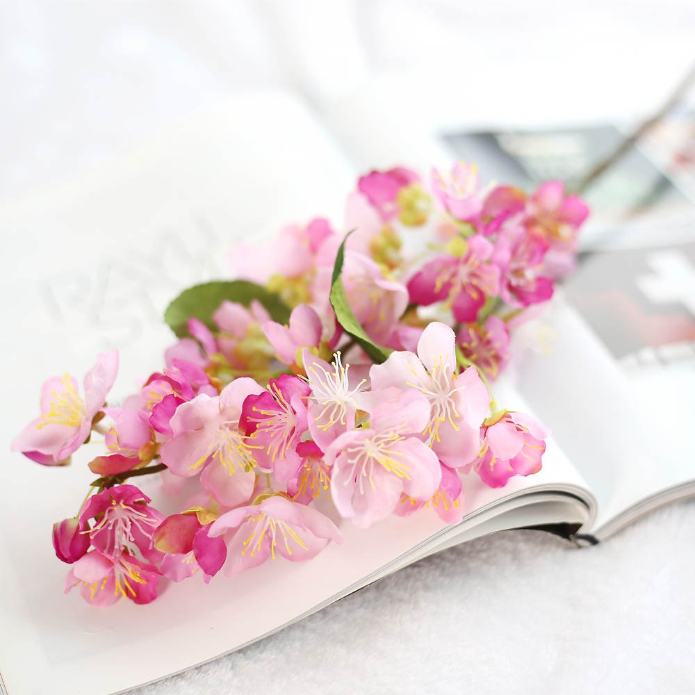 Artificial Flowers, Fake Flowers Silk Artificial Cherry Blossom Bridal Wedding Bouquet for Home Garden Party Wedding Decoration 3 Pcs (Red & Light Pink)