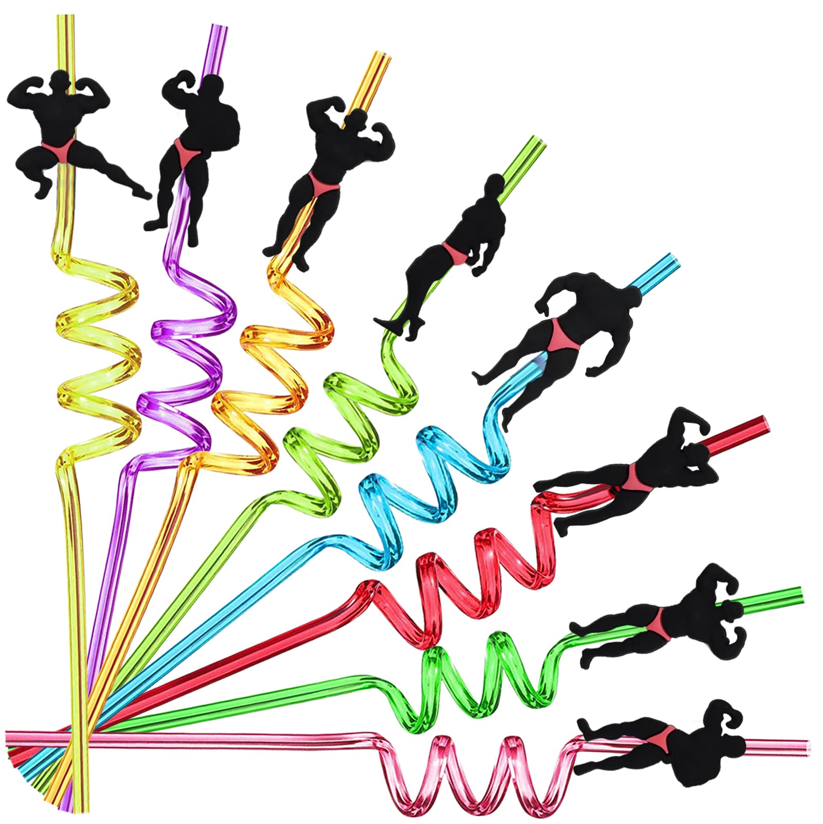 24pcs Bachelorette Party Favors Pink Stripper Dancing Men,Reusable Crazy Swirl Straws,Bachelor Straws,Mexican Mermaid Naughty Party Drinks Cocktail Straws Party Supplies bodybuilding 8 color Straws