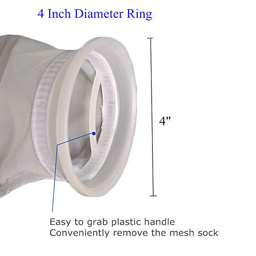 Honritone Nylon Mesh Filter Socks 4 Inch Ring 50/100 / 200/300 Micron - by 15 Inch Long – Aquarium Filter Bags - 2 Pack (50 Micron - 4 x 15 Inch)