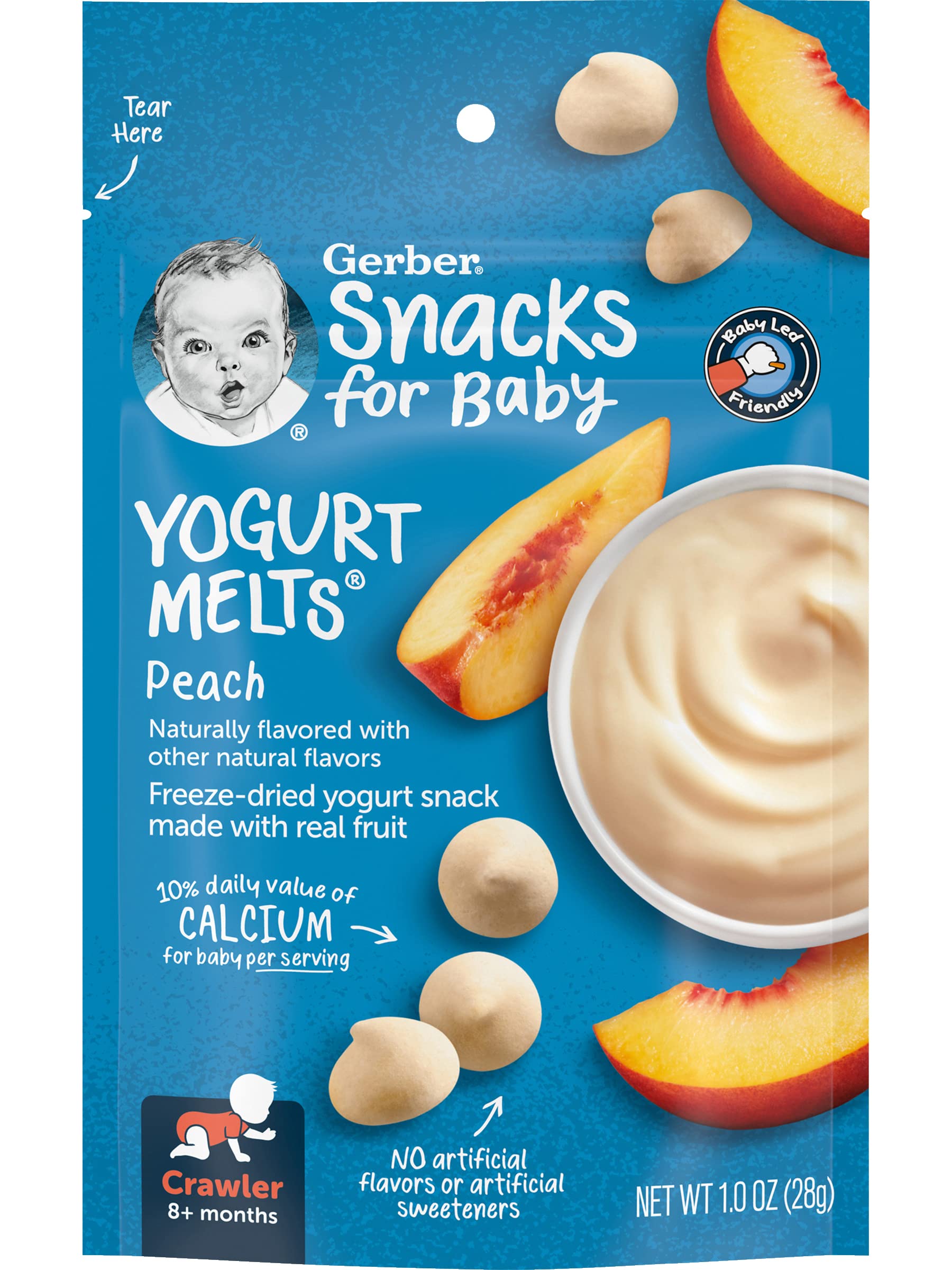 Gerber Snacks for Baby Yogurt Melts, Peach, Freeze-Dried Yogurt Snack Made with Real Yogurt & Fruit, Baby Snack for Crawlers, 1 Ounce Pouch (Pack of 2)