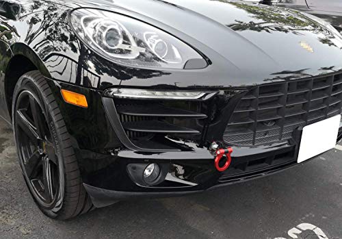 iJDMTOY Red Track Racing Style Front Bumper Tow Hook Ring Compatible With 2014-up Porsche Macan, 2015-2018 Audi Q3, 2016-up Audi Q7, Made of Light Weight CNC Aluminum