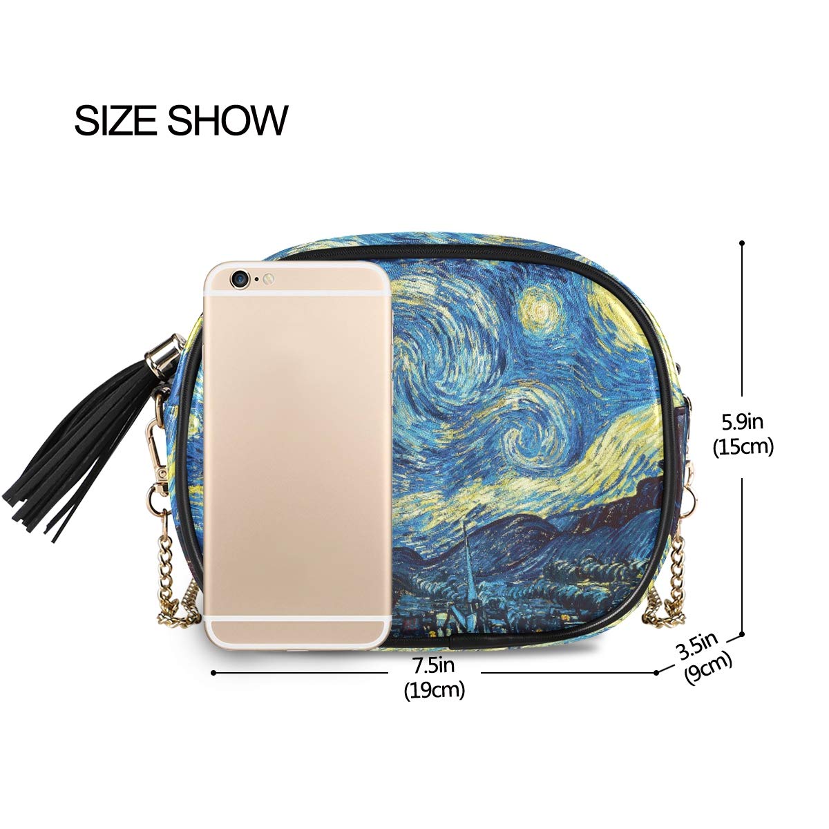 ALAZA PU Leather Small Crossbody Bag Purse Wallet Starry Night Sky Van Gogh Cell Phone Bags with Adjustable Chain Strap & Multi Pocket