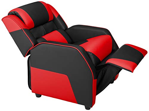 Amazon Basics Kids/Youth Gaming Recliner with Headrest and Back Pillow, Ages 3+, Black/Red