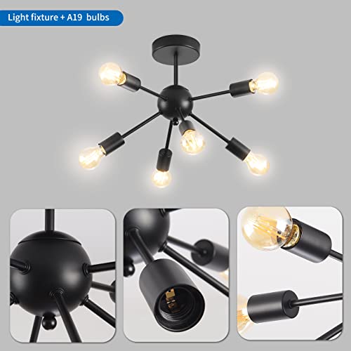 ANWIO Sputnik Chandeliers 6-Light, Semi Flush Mount Vintage Classic Industrial Ceiling Light, Modern Hanging Pendant Lighting for Kitchen Island Dining Room Hallway, Black