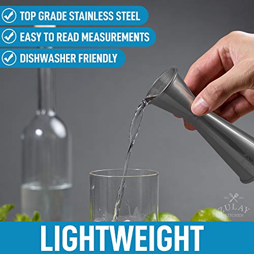 Zulay Kitchen Shot Measure Jigger For Bartending - Cocktail Jigger 18/8 Food-Grade Stainless Steel - Jigger 2 oz 1 oz Etched Markings - Cocktail Measuring Cup Japanese Jigger - Double Jigger (Black)