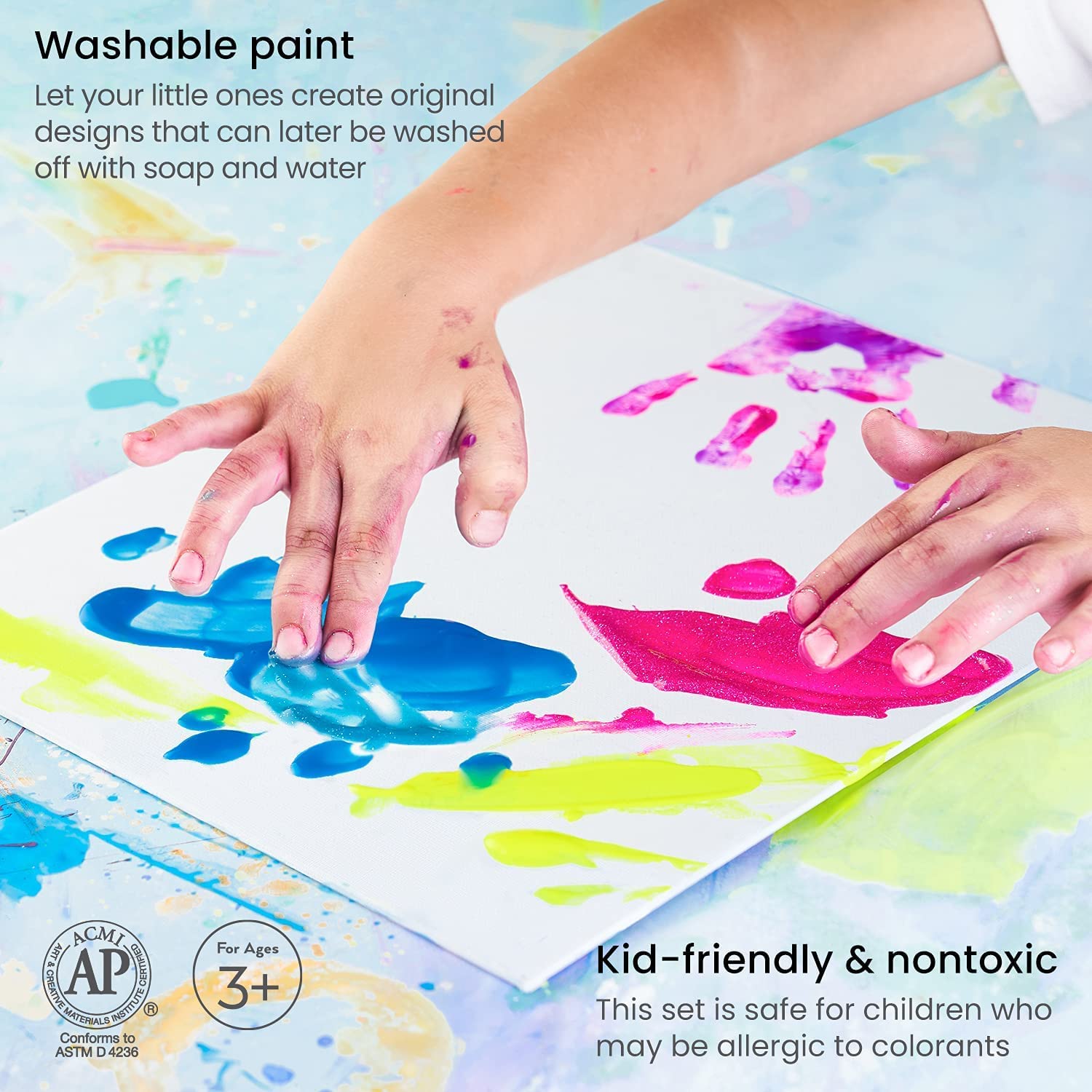 Arteza Kids Tempera Paint, Set of 16 Colors Coloring Puzzle Kit, Art Supplies for Painting, School Projects, and Crafting