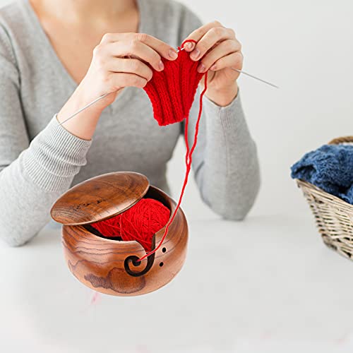Knitting Bowl, Wood Yarn Bowl Yarn Holder for Knitting for Knitting and Crochet (5.7" x 3.3",with lid)